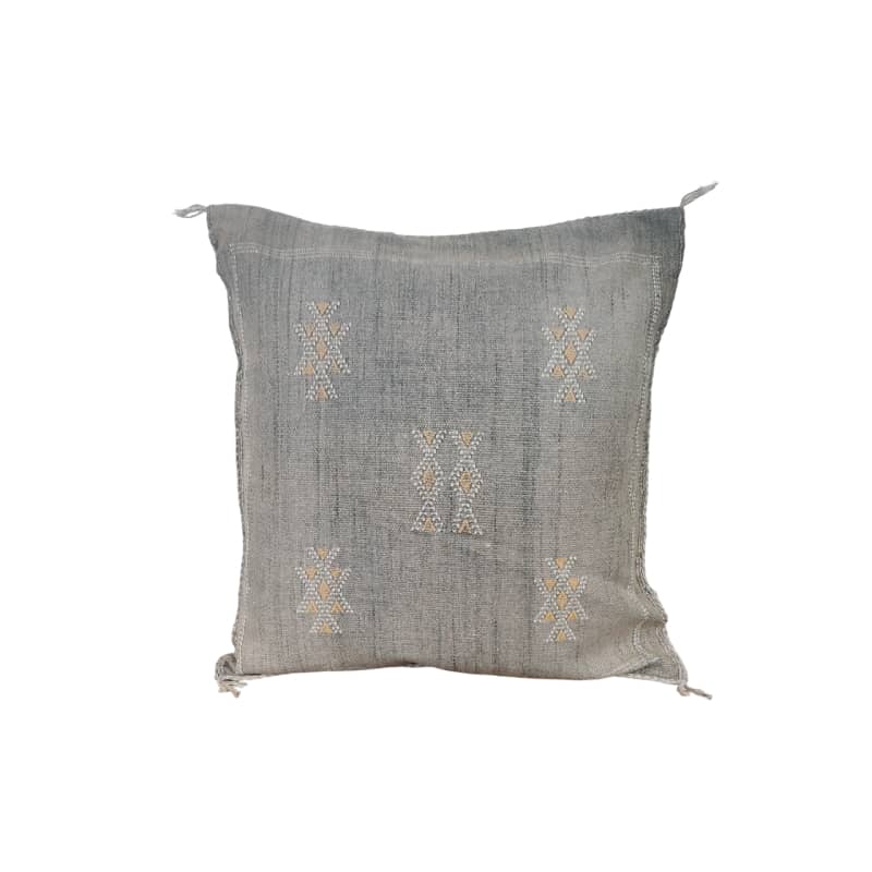 Coussin marocain Gris foncé en soie de Cactus | MAZIR