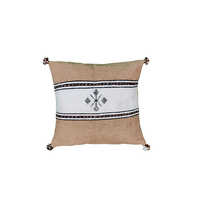Coussin marocain beige et blanc en coton | MAZIR