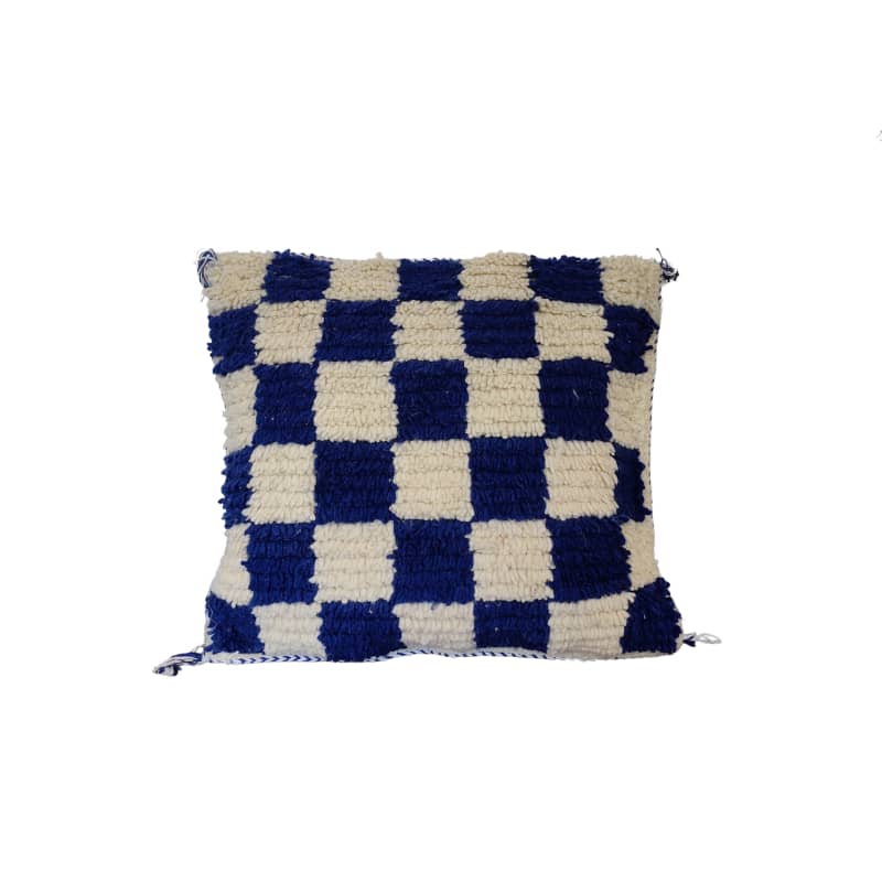Coussin berbère Damier bleu Béni Ouarain | MAZIR Décoration