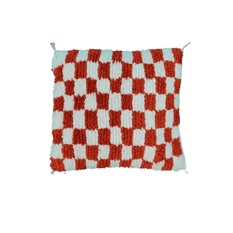 Coussin berbère échiquier beige au motif damier | MAZIR Décoration