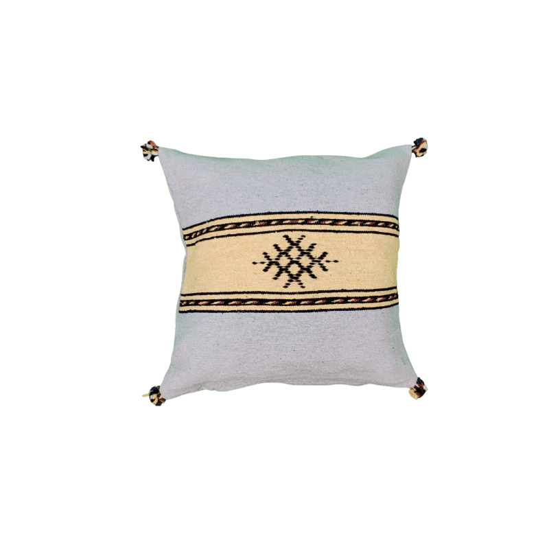 Coussin marocain gris et jaune en Coton | MAZIR