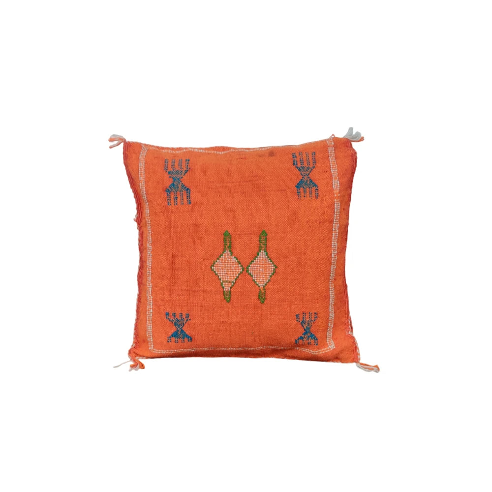 Coussin Berbère Orange en soie de Cactus | MAZIR Décoration