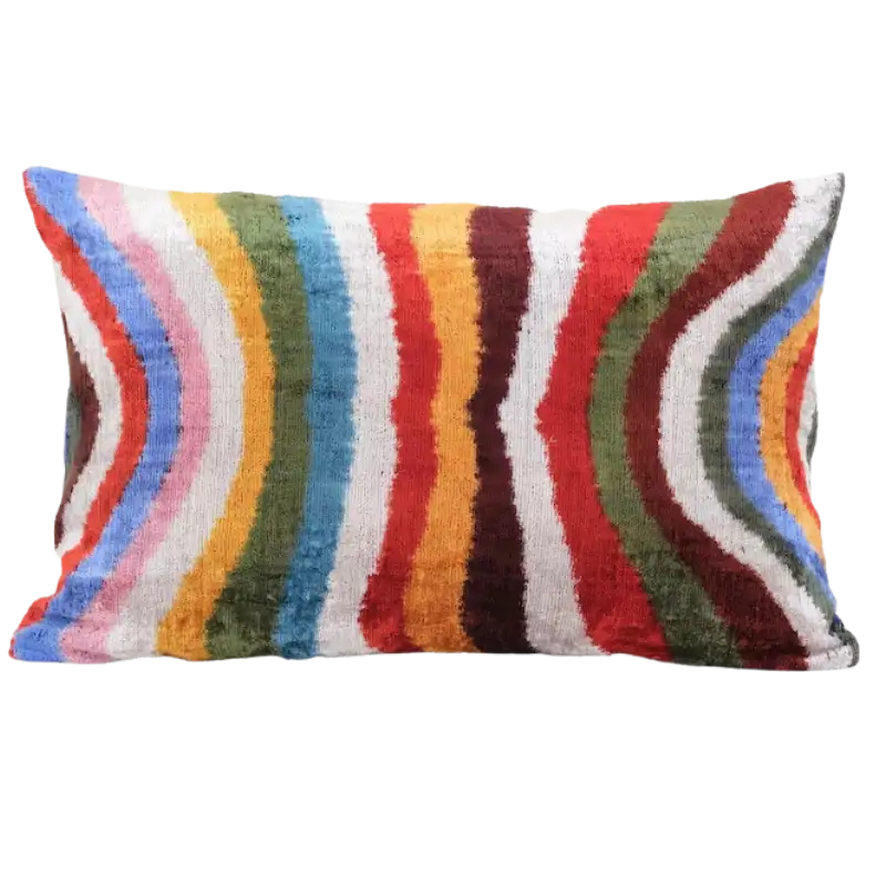 Coussin en velours multicolore Ikat | MAZIR