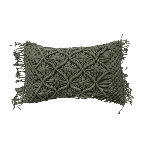 Coussin Macrame Vert Foncé Style Bohème Ethnique | MAZIR Décoration