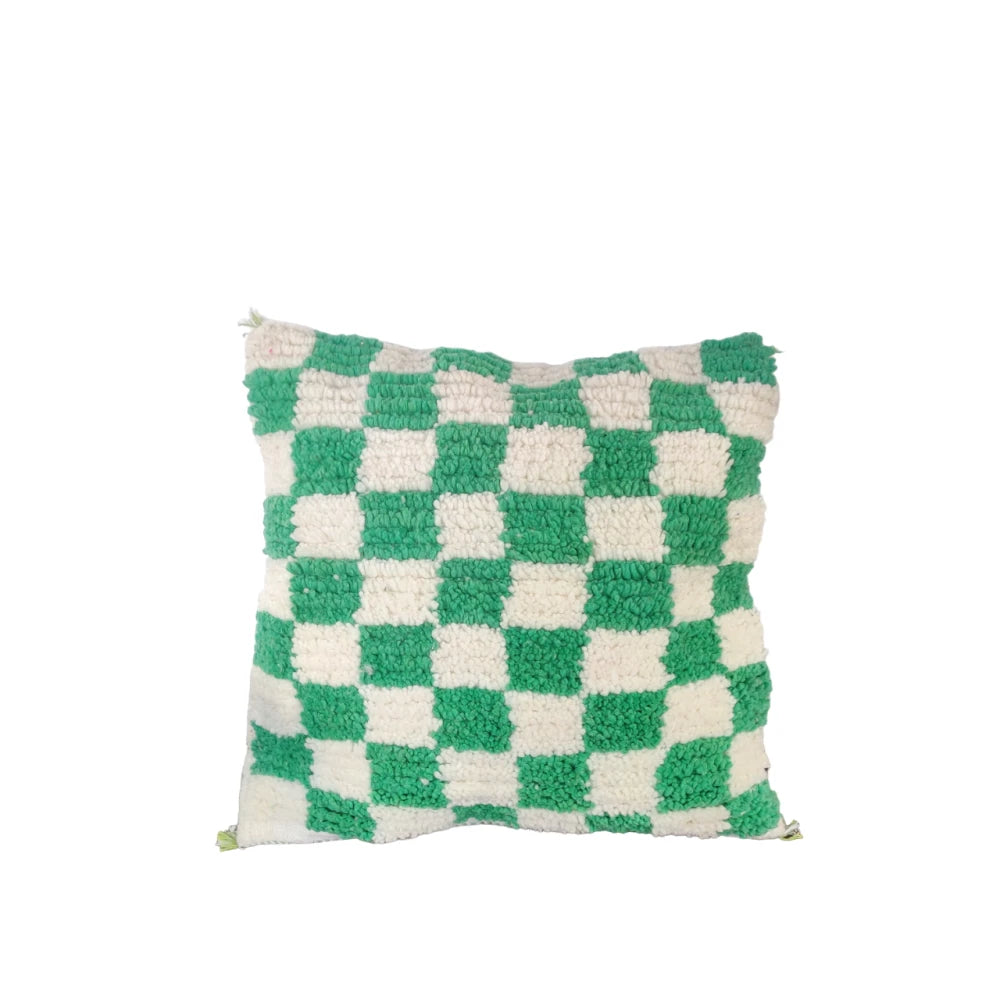 Coussin berbère échiquier vert motif damier | MAZIR Décoration