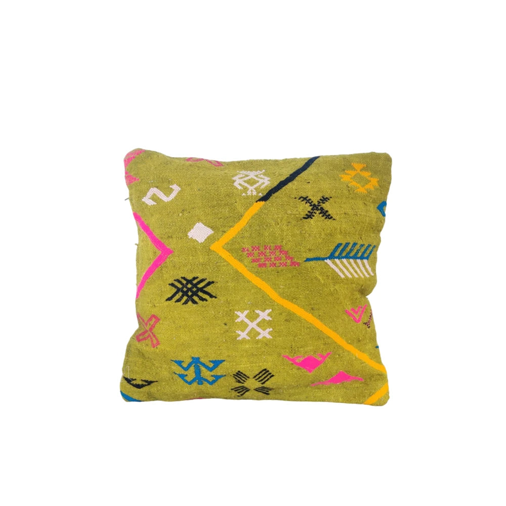 Coussin berbère tribal vert fait main | MAZIR