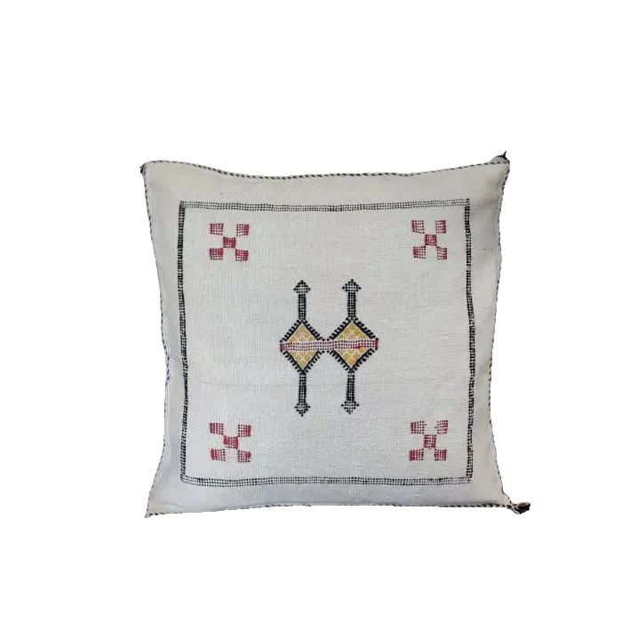 Coussin berbère Sabra blanc motifs ethnique | MAZIR Décoration