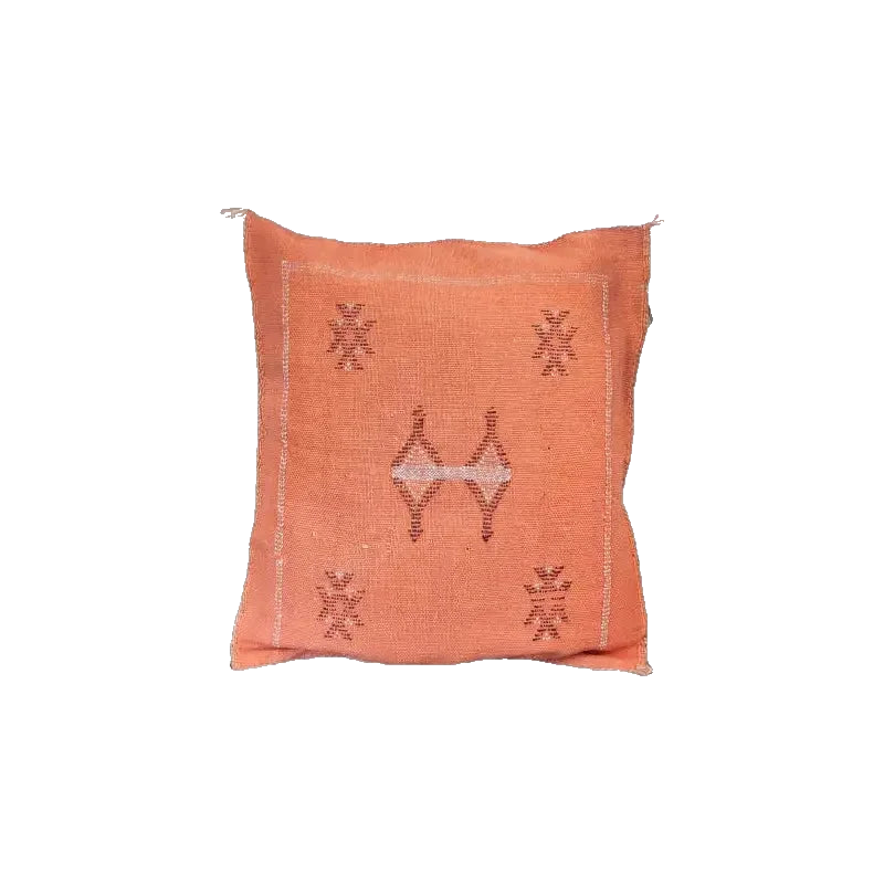 Coussin Berbère Orange vintage en soie de Cactus | MAZIR Décoration