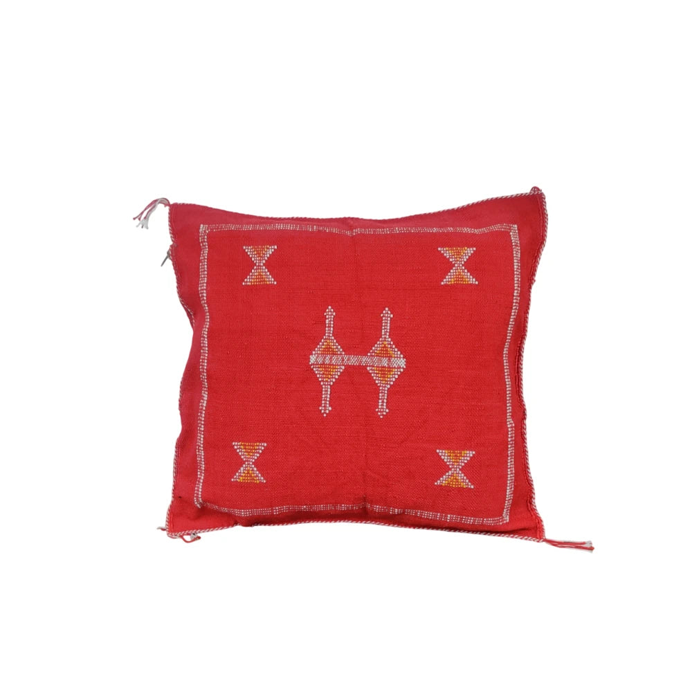 Coussin Berbère Rouge en soie de Cactus | MAZIR Décoration