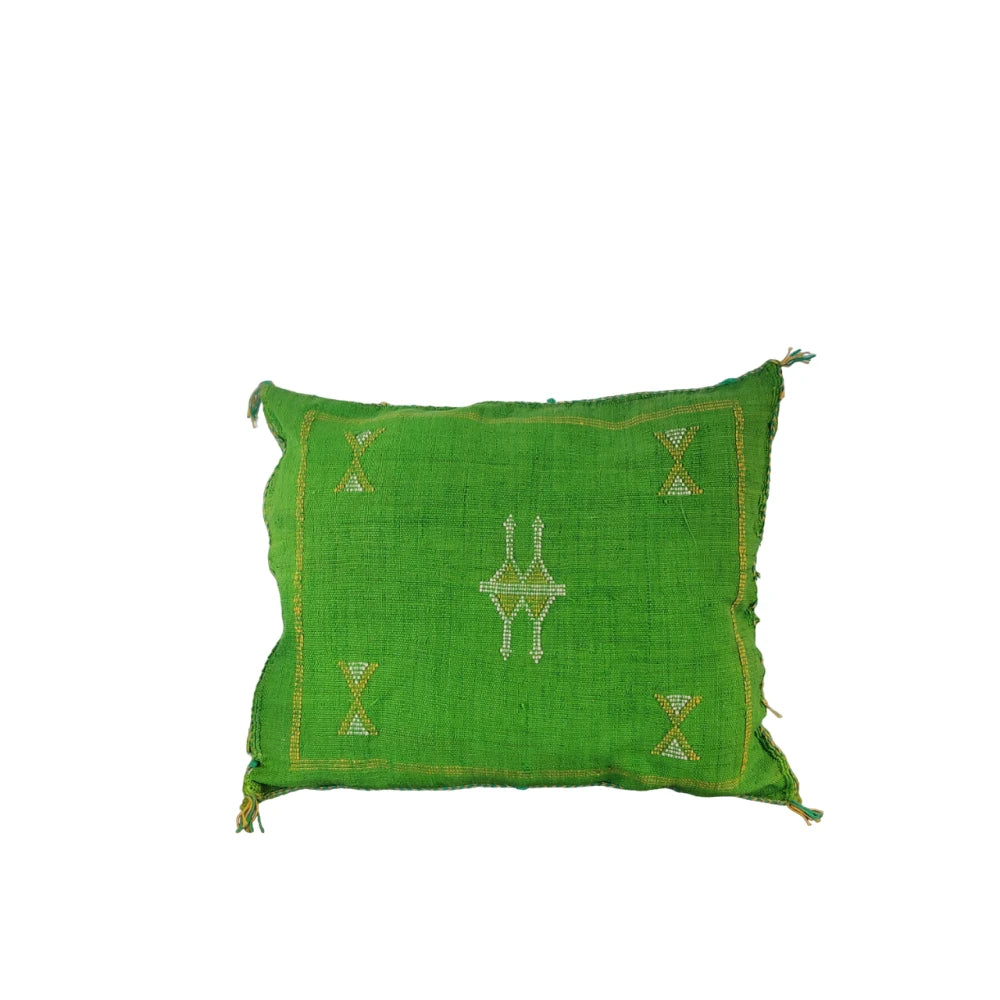 Coussin berbère Vert Avocado en Soie de Cactus | MAZIR Décoration