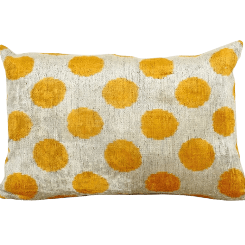 Coussin en velours Ikat blanc design cercle jaune | MAZIR