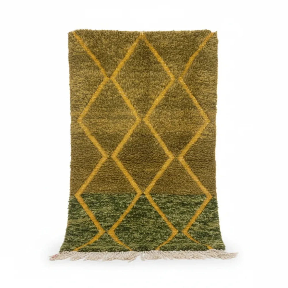 Petit tapis berbère vert – Motifs losanges | MAZIR