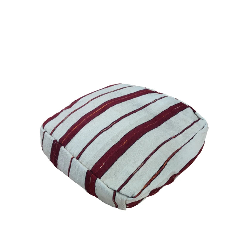 Pouf Handira marocain rouge et blanc | MAZIR Décoration