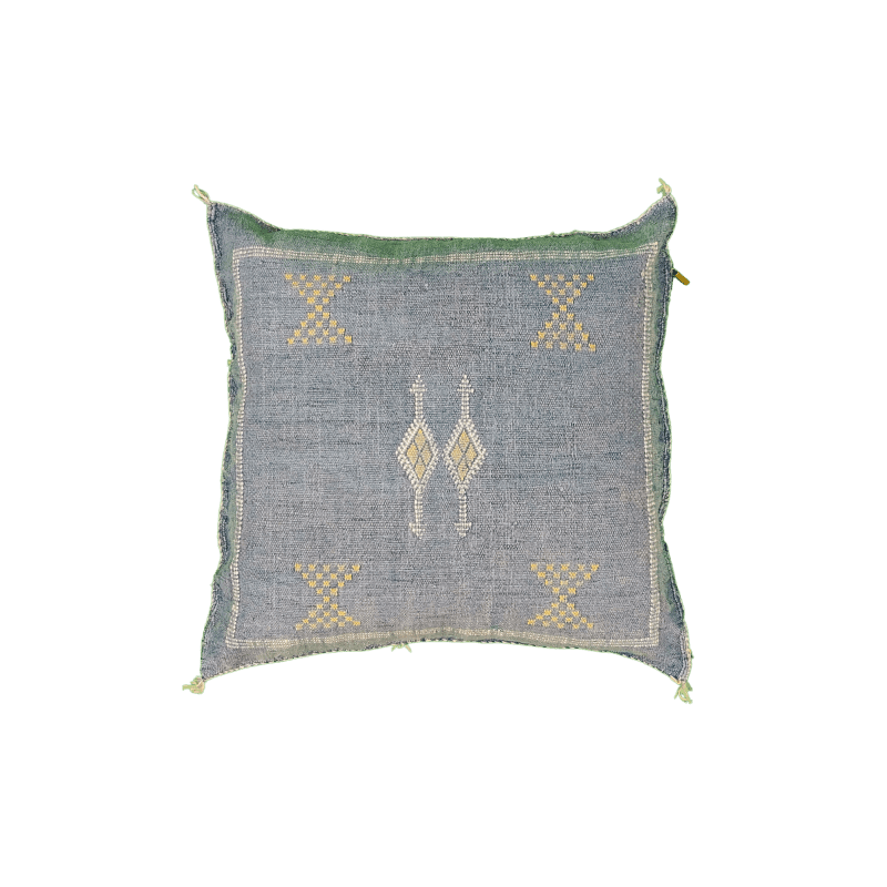 Coussin marocain Gris foncé en soie de Cactus | MAZIR