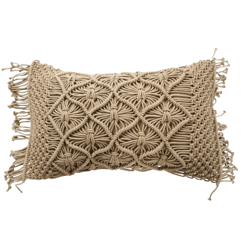 Housse Coussin Macramé Style Bohème Rose Nude | MAZIR décoration