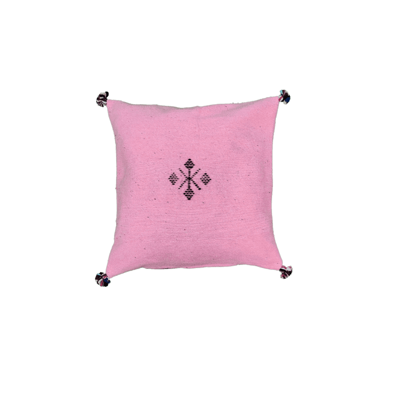 Housse de coussin berbère rose bonbon en coton | MAZIR